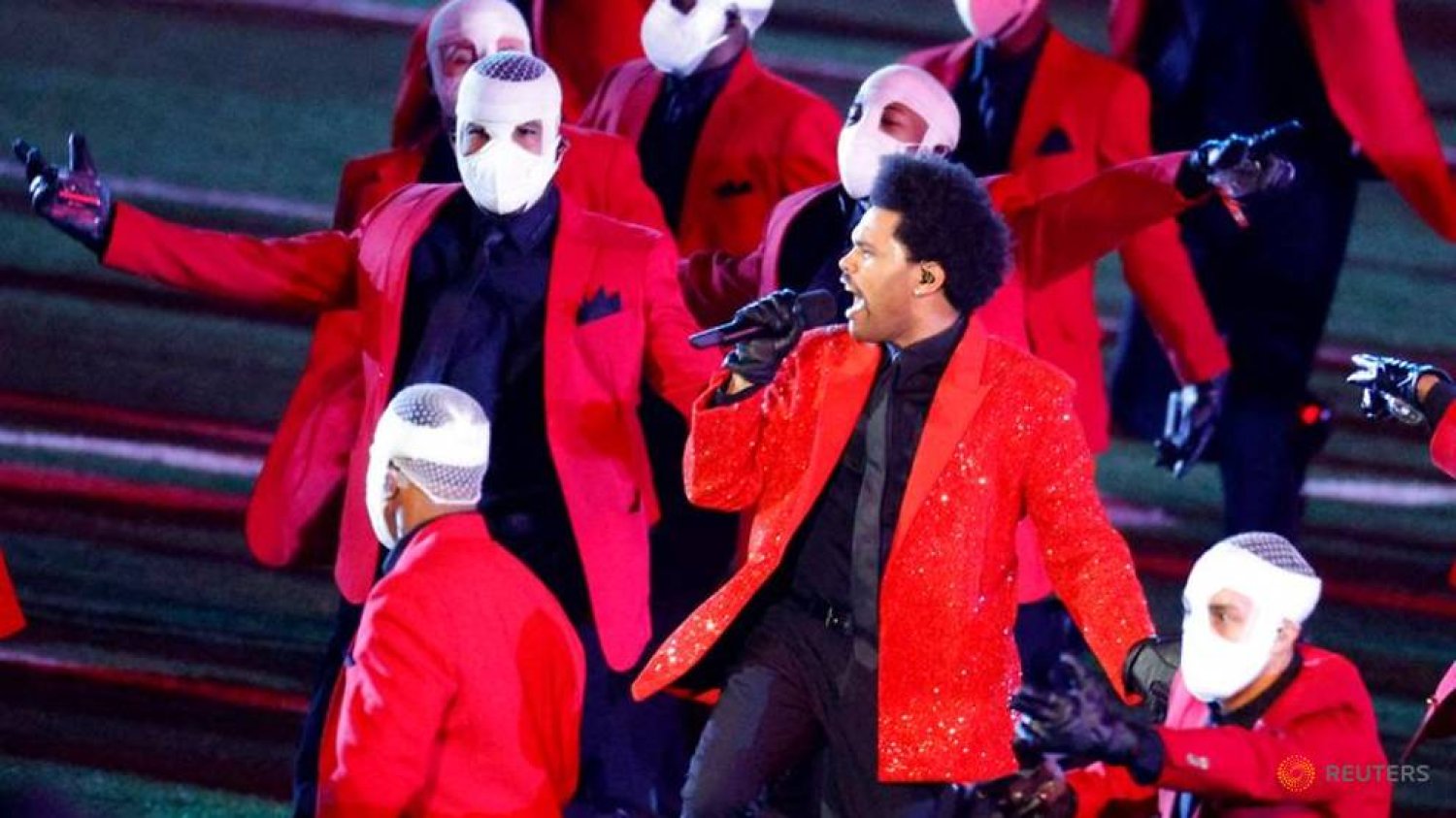 The Weeknd Brings Bright Lights, Bandaged Dancers to Super Bowl